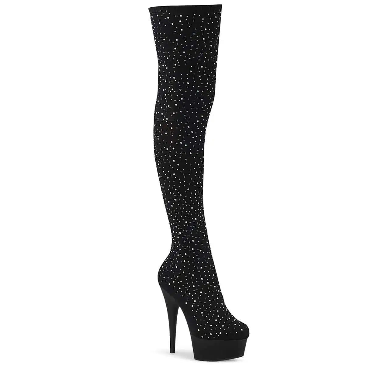 PLEASER DELIGHT 3002 BLACK STRETCH FABRIC RHINESTONES OVER KNEE THIGH ...